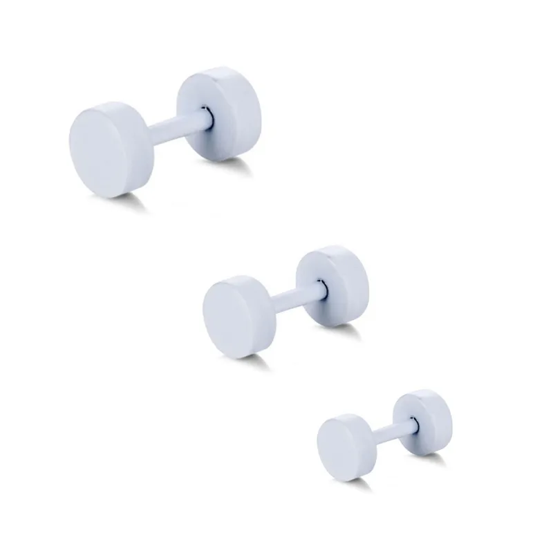 White Barbell Earring Studs - Stainless Steel Dumbbell Piercing Jewelry ...