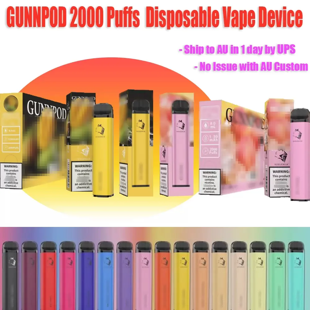 ₩69에서 2021 Gunnpod 2000 퍼프 Gunpod Vp 로고 일회용 Vape 펜 전자 담배 Deivce 1250mah
