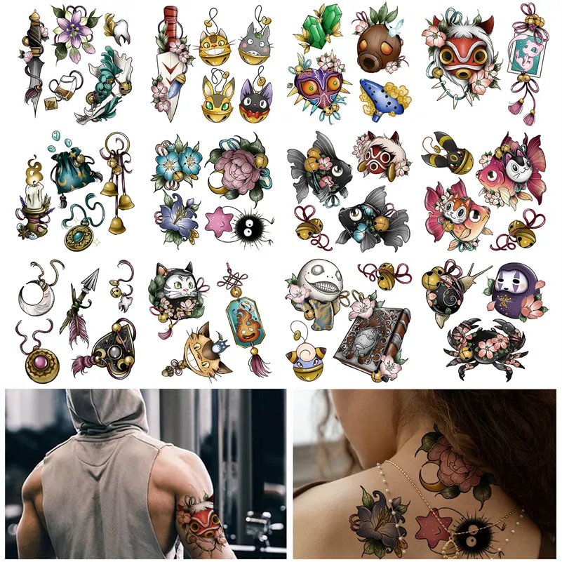 Cute Anime Colored Temporary Tattoo Stickers Fake Tattoos Goldfish ...