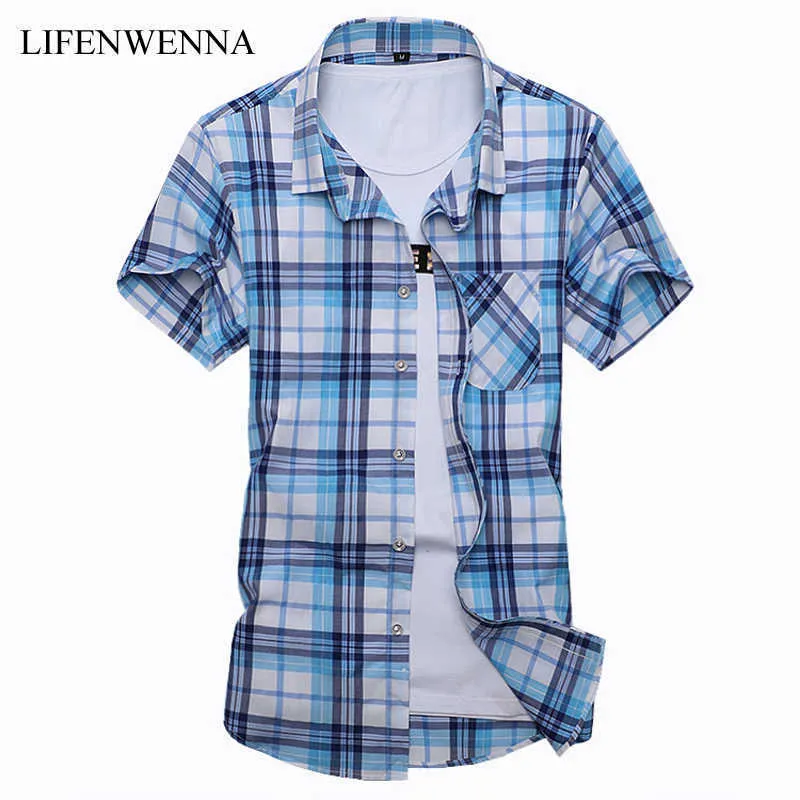 Plus Size M-7XL Summer Fashion Men's Shirt Slim Fit Short Sleeve Plaid ...