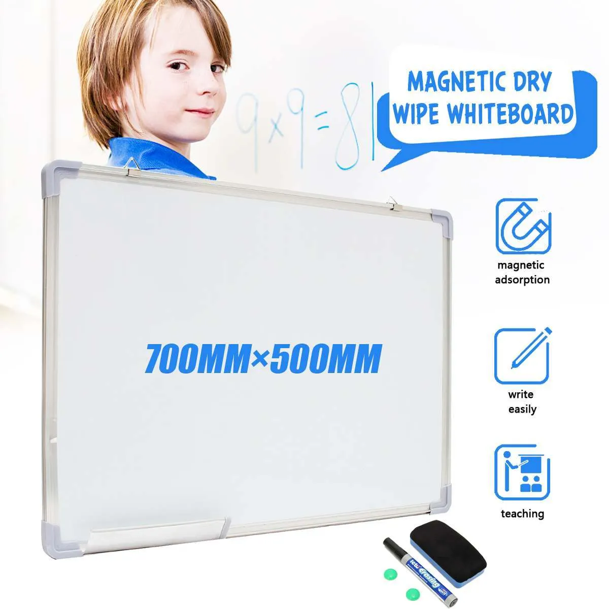 Magnetic Dry Erase Whiteboard, Double-Sided Office Board with Magnets ...