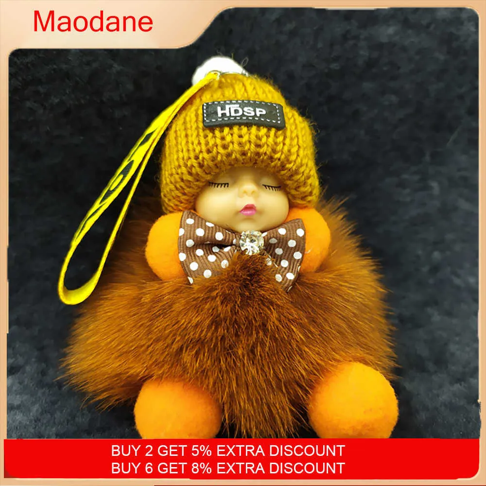 G1019 Cute Cartoon Baby Doll Keychains Fluffy Fur Ball Plush Key Ring ...