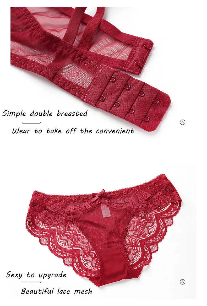 SEVEN Sexy Lace Ultra Thin Transparent Bra and Panties Set Large Size ...