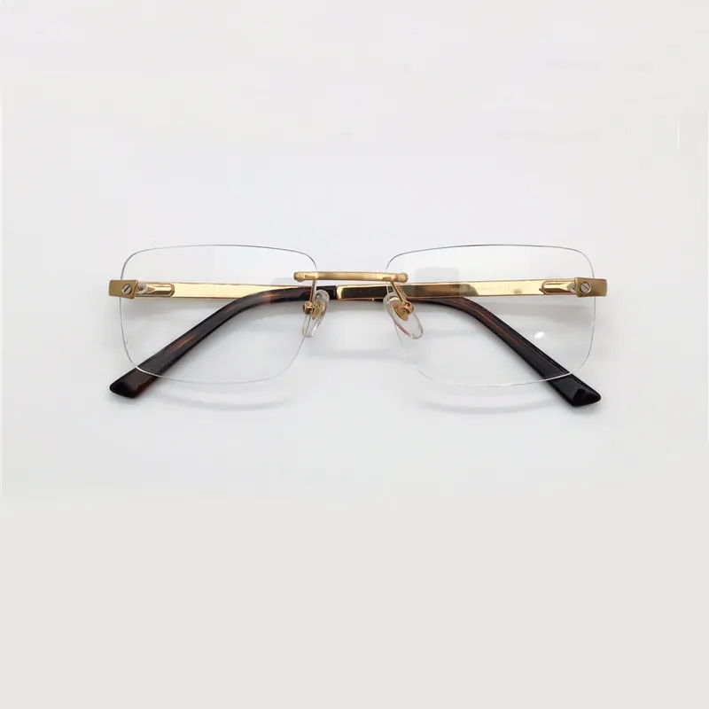 Square Rimless Sunglasses Gold Metal Frame Clear Lens 0167O Eyeglasses ...