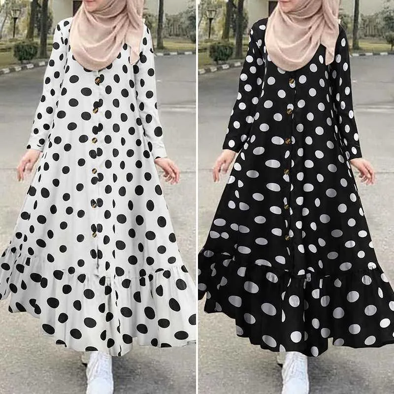Plus Size Muslim Women Maxi Dress Long Sleeve Halter Neck Natural ...