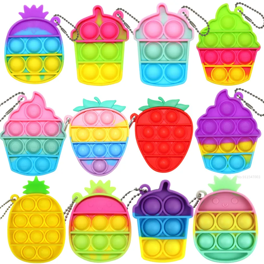 Push Pops Its Mini Keychain Bubble Rainbow Toys Pineapple Fidget Toy ...
