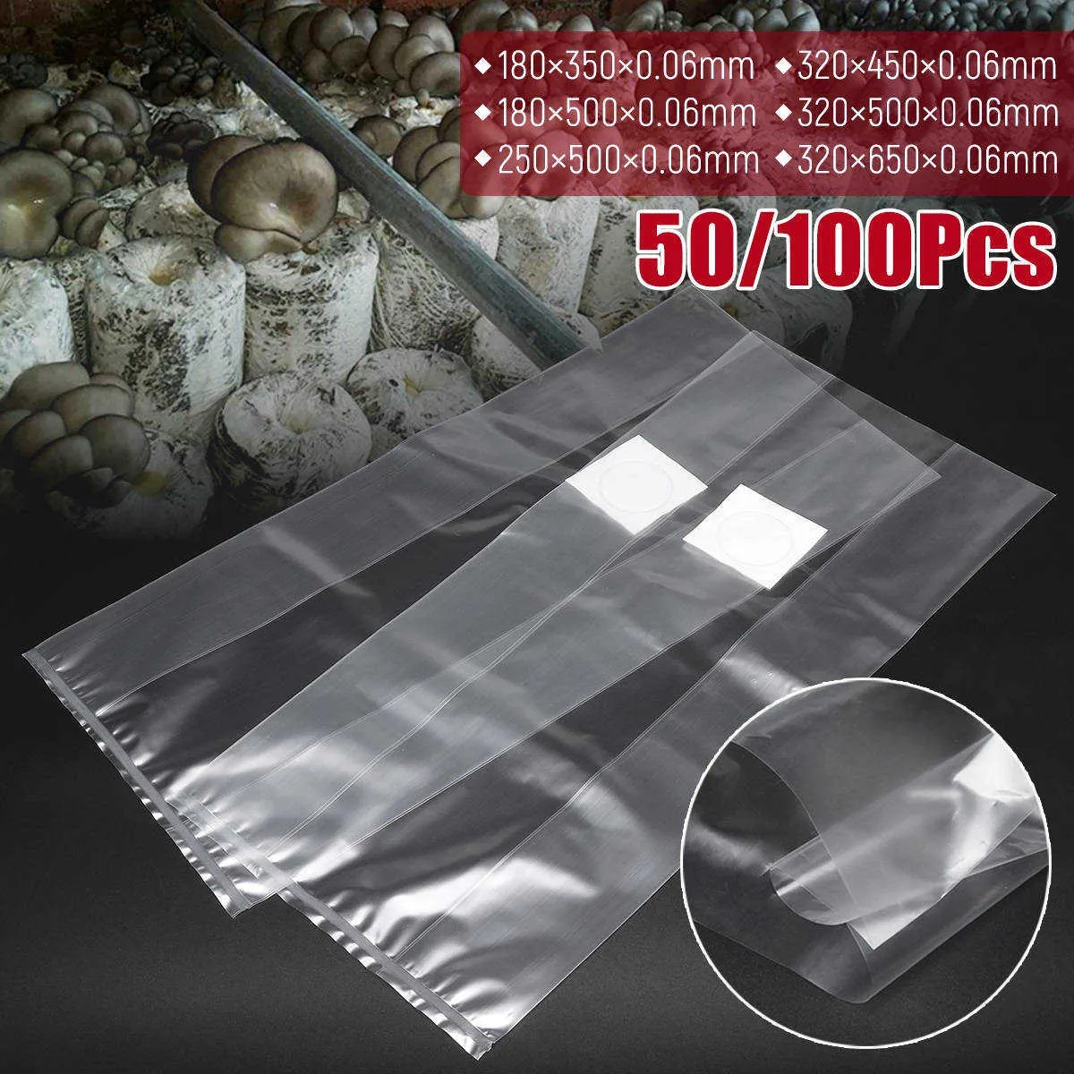 6 Sizes PVC Mushroom Spawn Grow Bag Substrate High Temp Pre Sealable 50 ...