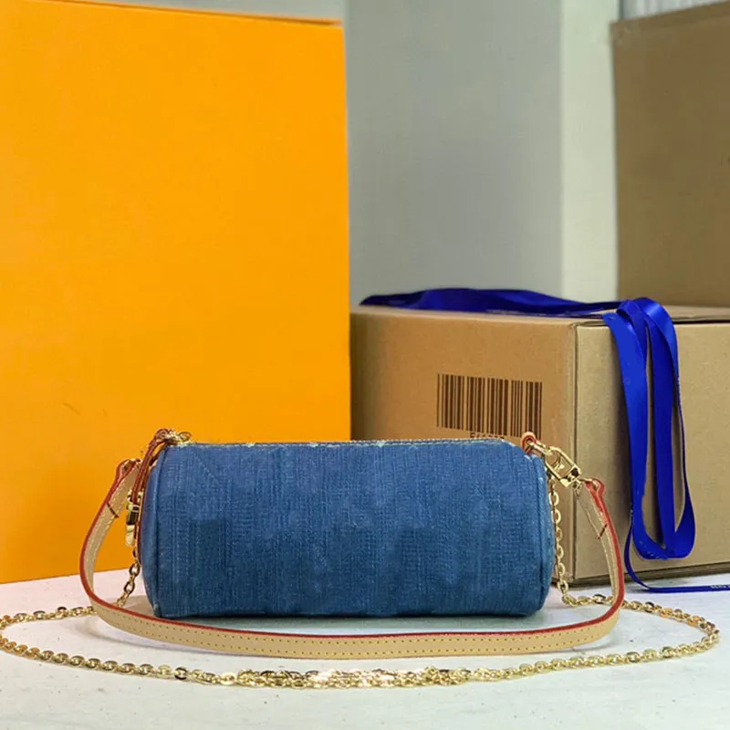 Blue Denim Canvas Crossbody Bag for Women, Mini Retro Cylinder Handbag ...