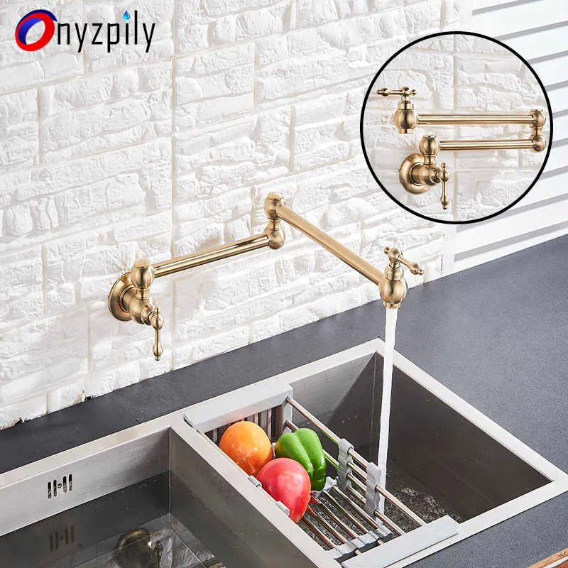 Brushed Gold Wall Mount Faucet - 360° Rotating Cold Water Tap, Foldable ...