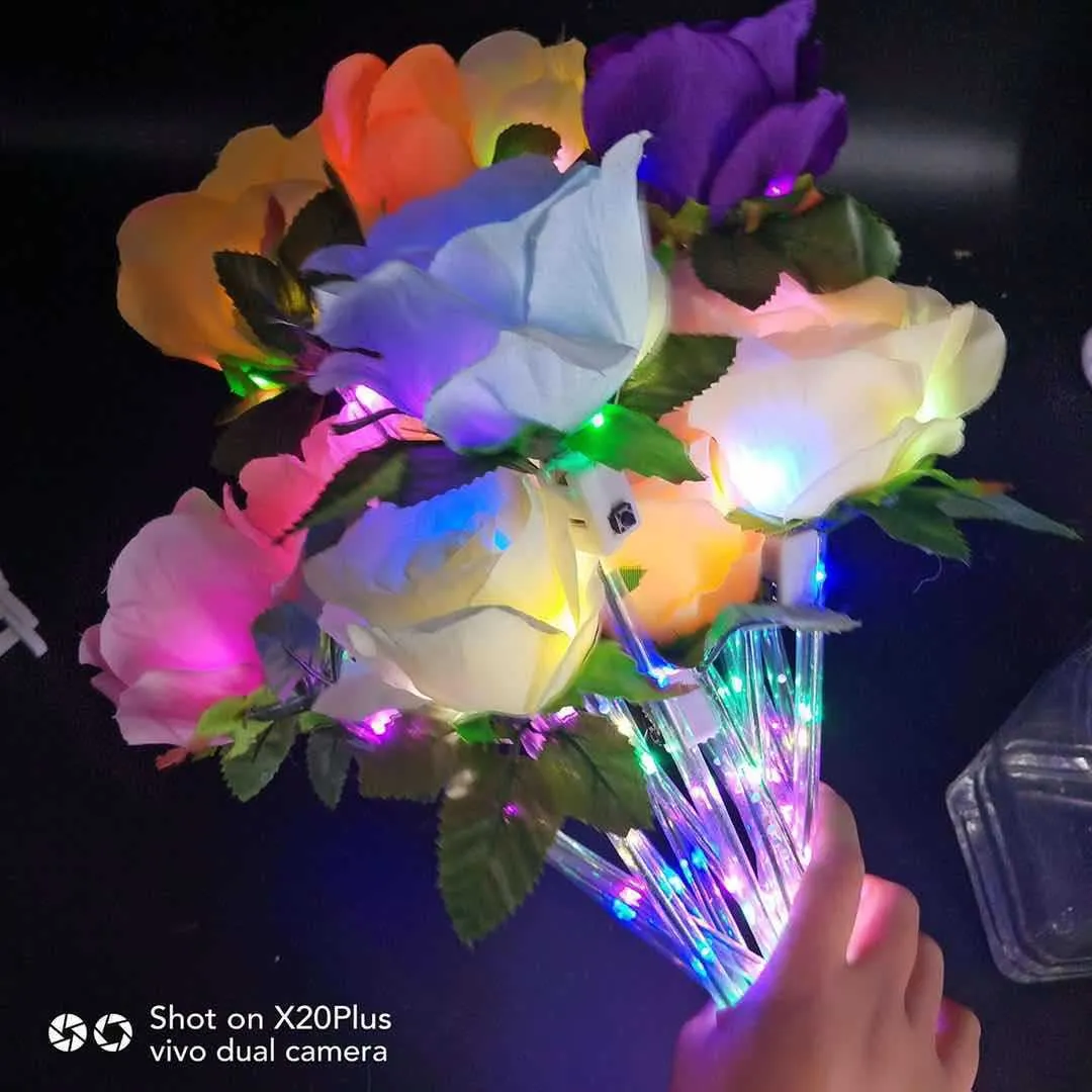 LED Flash Rose Bouquet Luminous TikTok Artificial Flower For Weddings ...