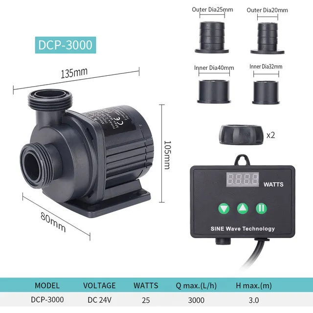 Adjustable Aquarium Sump Pump - DCP Series 3000/4000/5000, Controllable ...