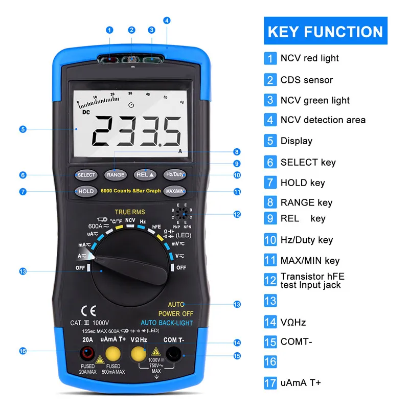 Autorange Digital Multimeter: True RMS AC/DC Voltage, Current ...