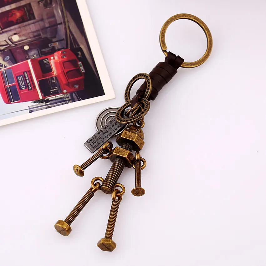 Movable Screw Robot Keyring Retro Bronze Punk Keychain Holder, 2024 Bag ...