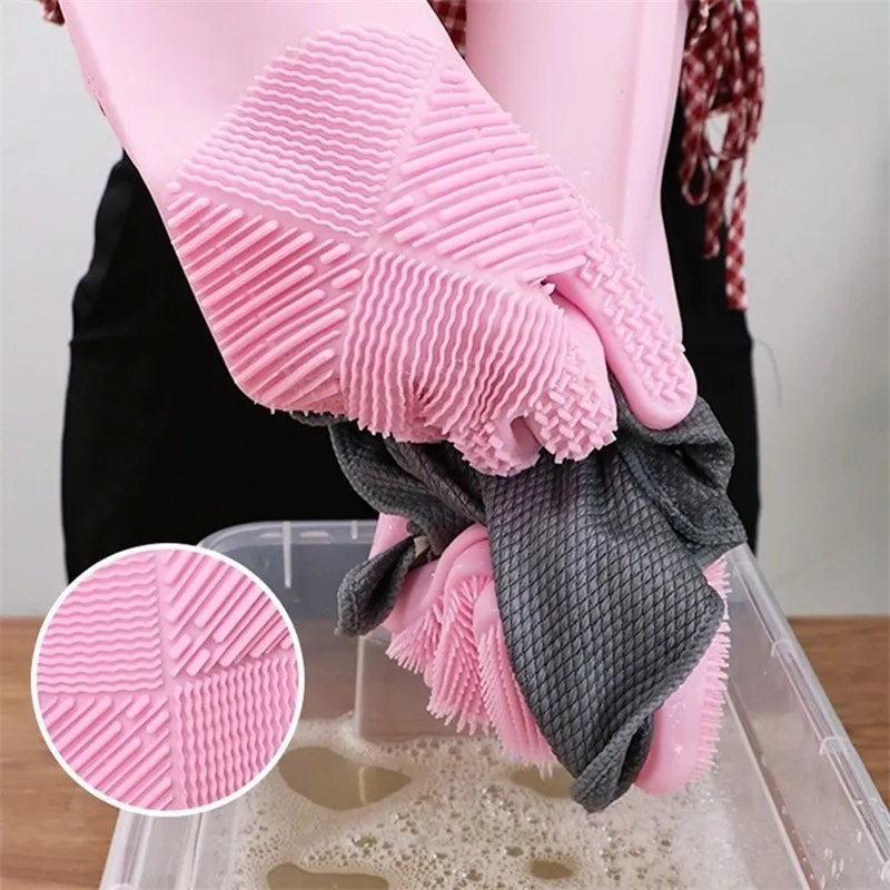 Reusable Silicone Cleaning Gloves - Magic Scrubbing Dishwashing Gloves ...