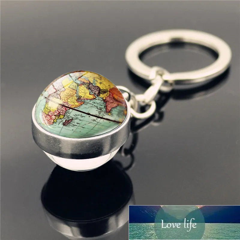 Mens Double Sided Glass Globe Keychain With World Map, Globe, Earth ...