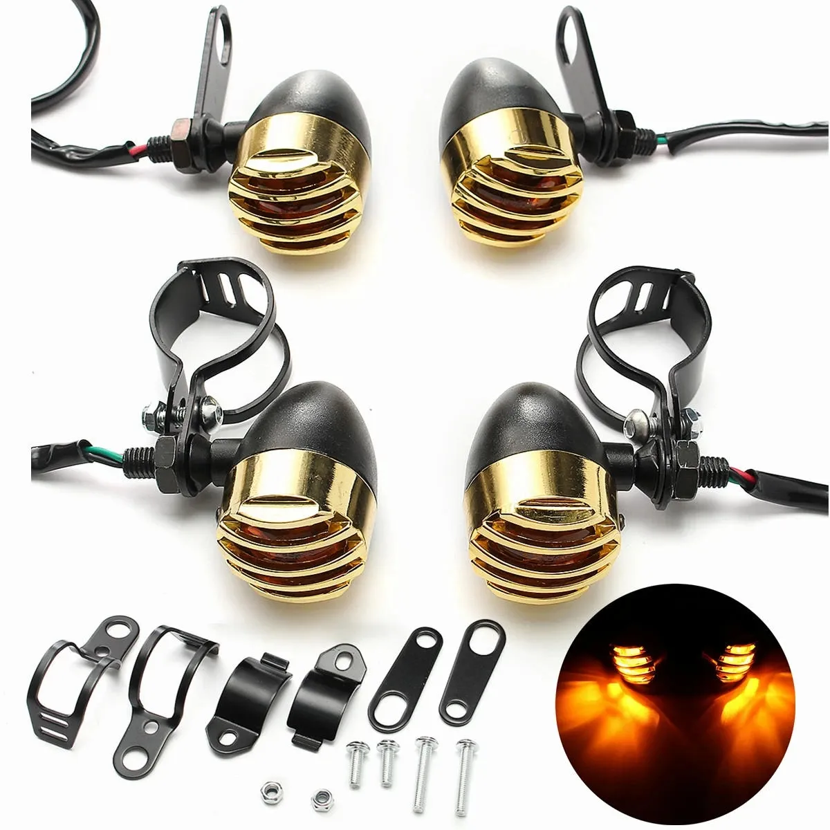 Motorcycle LED Turn Signals with Fork Mount Clamps, Shock Absorber ...