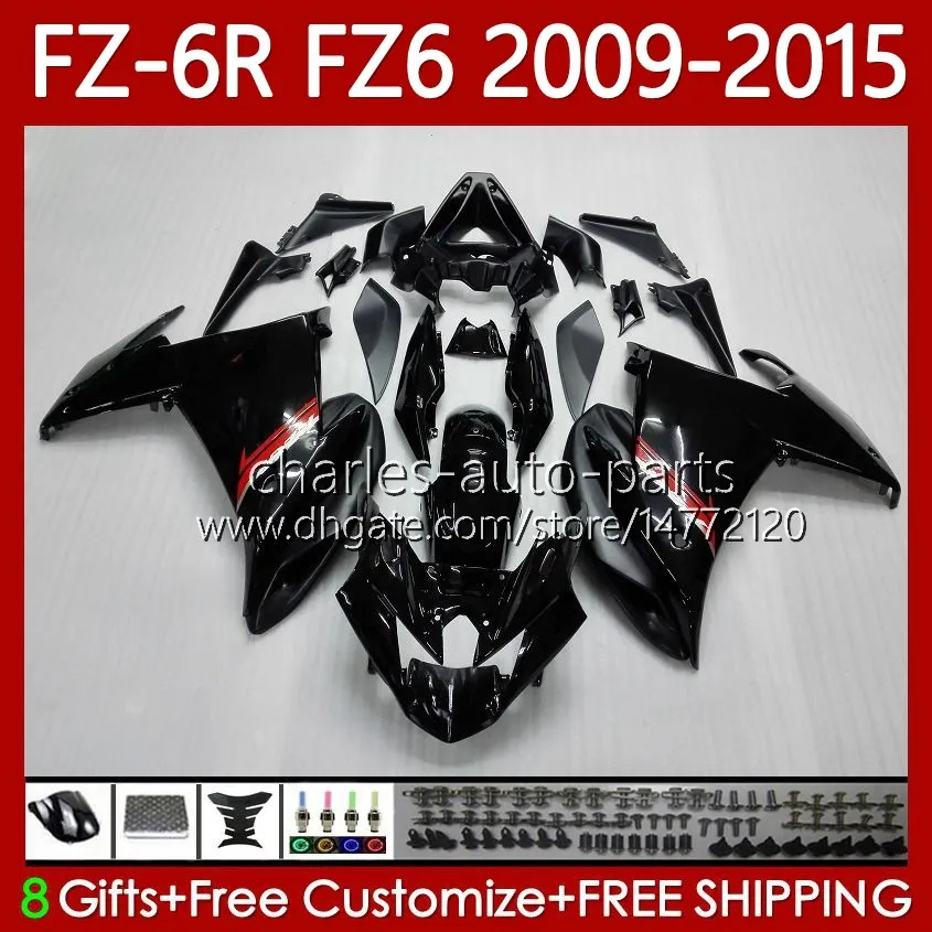 Yamaha FZ6 FZ6R FZ6N 2009 2015 Glossy Black Full Fairing Bodywork Set ...