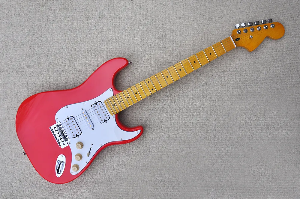 Red Electric Guitar With Maple Neck, HSH Pickups, And Chrome Hardware ...