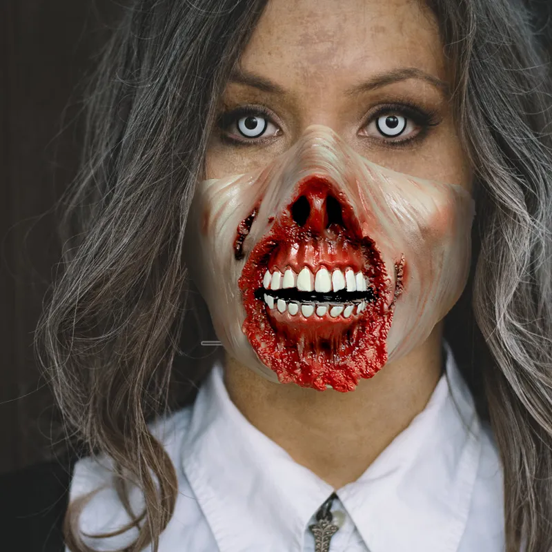 Scary Burned Open Mouth Half Face Latex Scary Mask For Halloween Horror ...