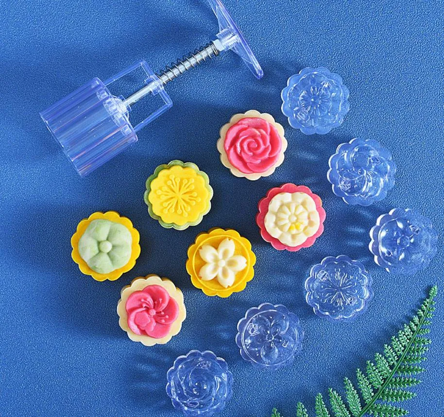 Mid-Autumn Mooncake Mold Set - Hand Press Pastry Tool with 6 Patterns ...