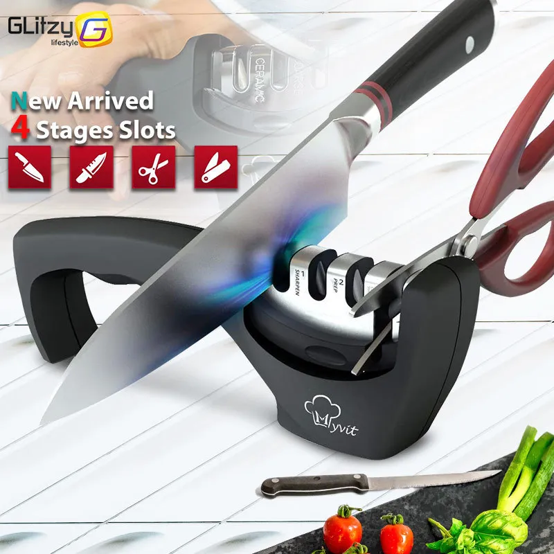 Diamond Steel Knife Sharpener 4-Stage Manual Whetstone Kitchen Honing ...