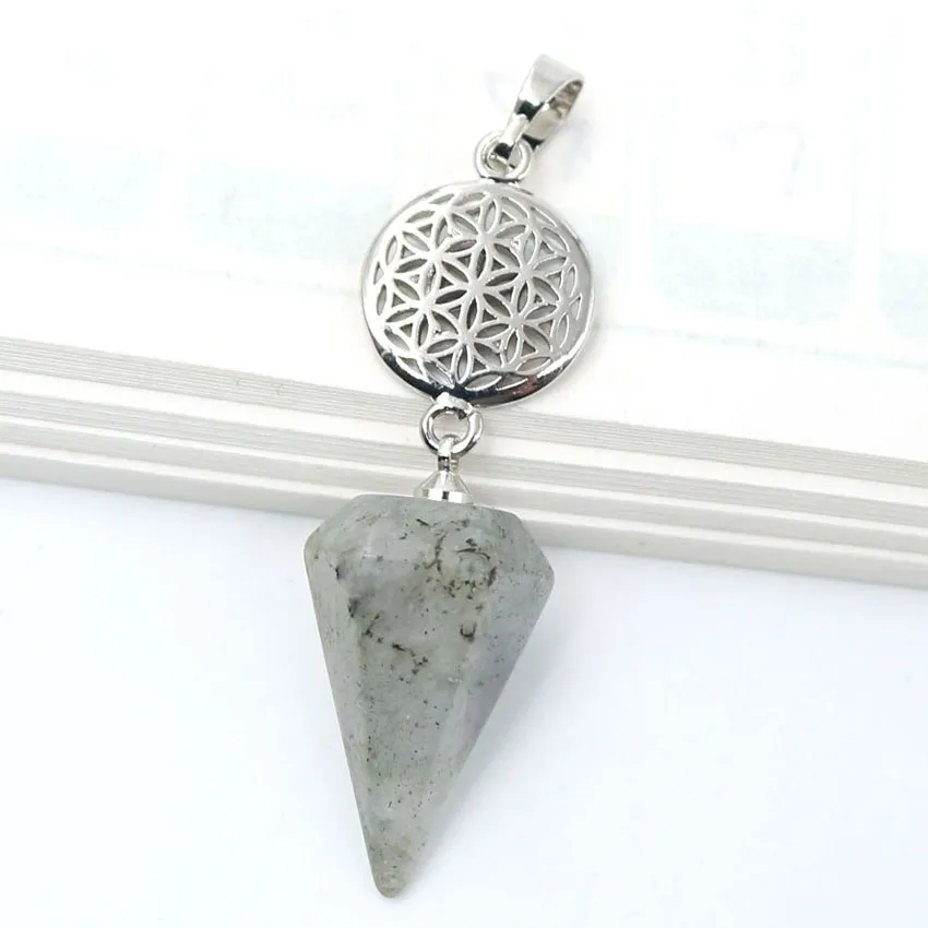 Silver Plated Hexagon Pyramid Unakite Stone Pendant With Tree Of Life ...