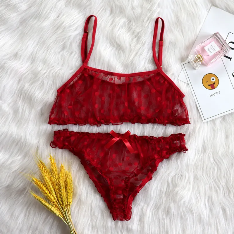 Ladies Bra Set Polka Dot Mesh Sexy Lingerie Comfortable Thin Bras And ...
