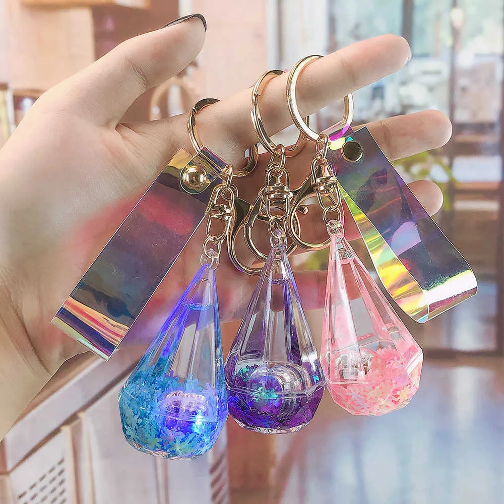 Acrylic Water Drop Shape LED Keychain with Liquid Quicksand and Silver ...
