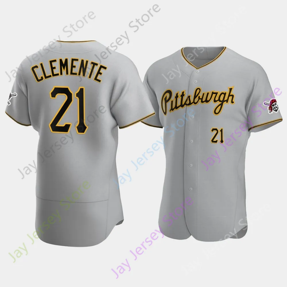 Clemente Retro Jersey Grey Pinstripe With 21 Flag Hall Of Fame Patch ...