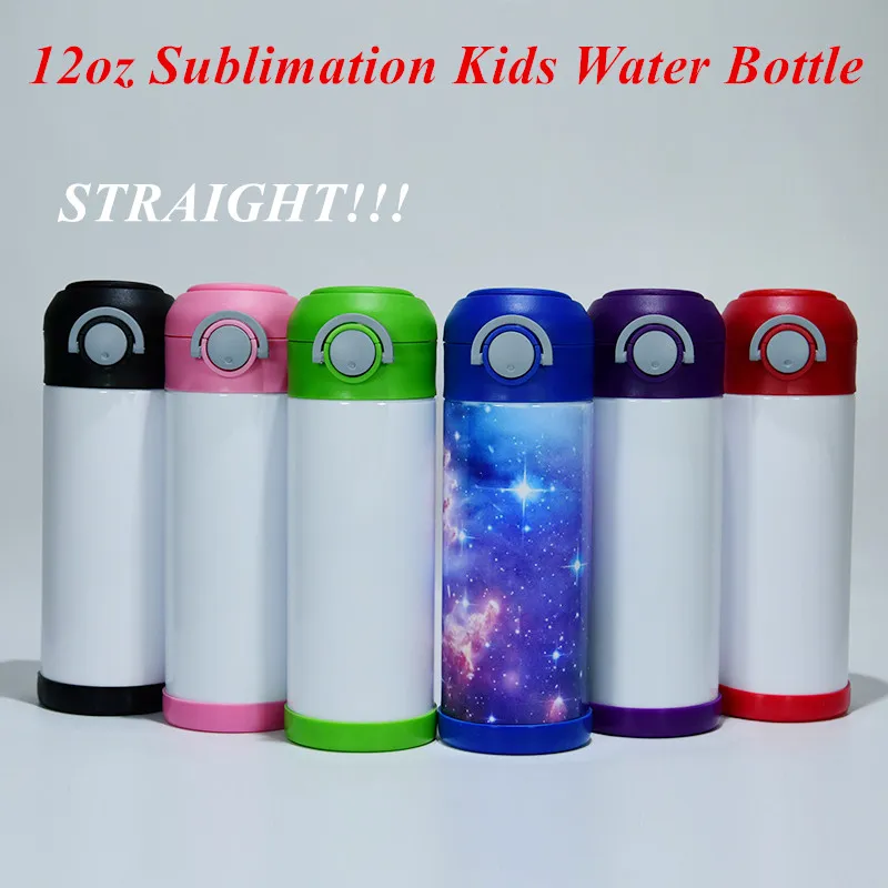 12oz Sublimation Water STRAIGHT Sippy Cups Straw Bottle Flask For Kids ...