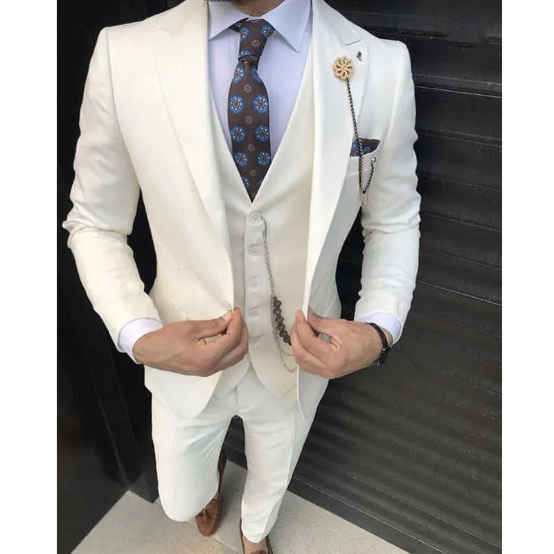 New Arrival Ivory Slim Fit Men's Ivory Groom Suit With Jacket, Vest ...