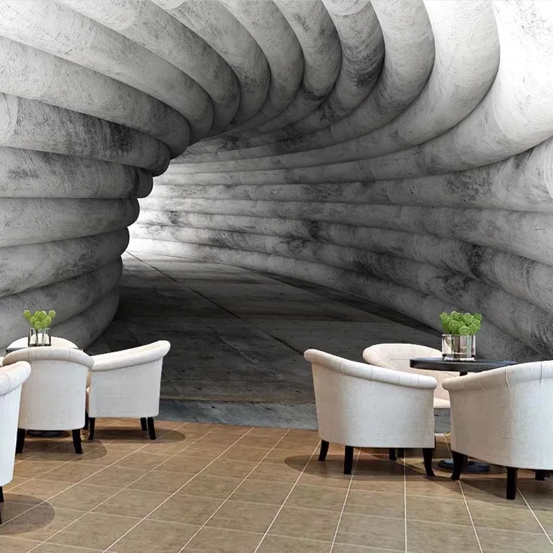 Custom 3D Wall Mural - Extended Space Cement Cave Wallpaper, Unique ...