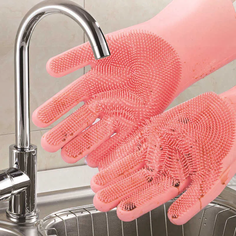 Reusable Silicone Cleaning Gloves - Kitchen Dishwashing Scrubber Gloves ...