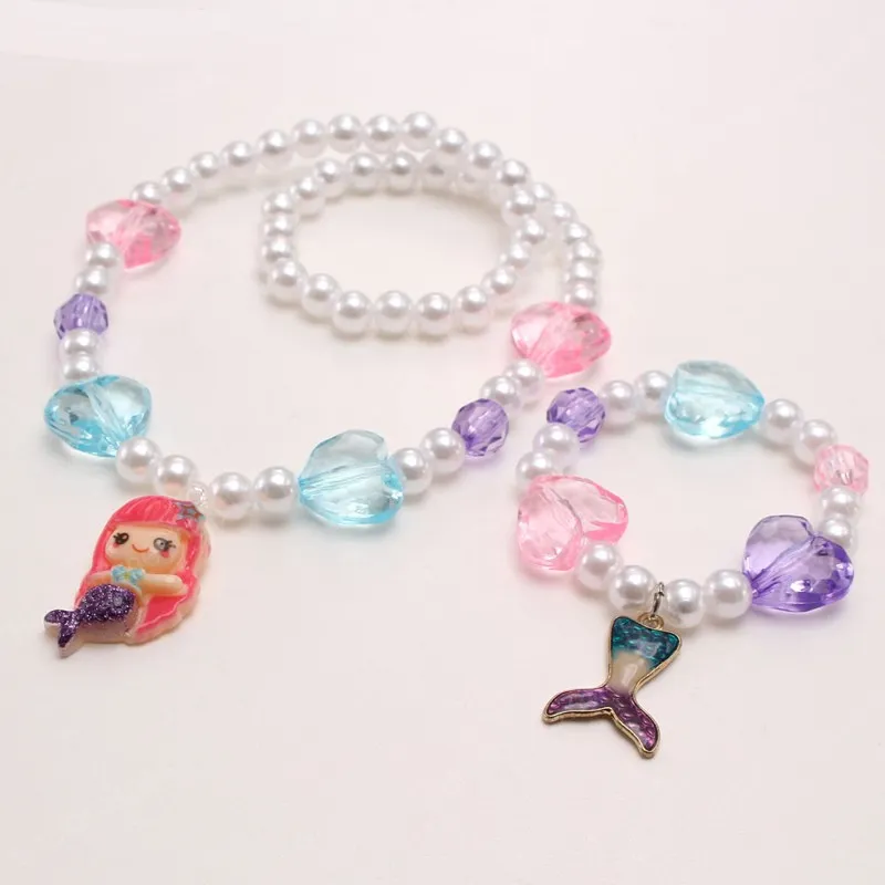 Princess Mermaid Jewelry Set for Girls - Cute Necklace & Beaded ...