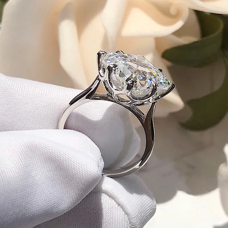 925 Sterling Silver Engagement Ring Hollow Flower Cut 6ct Lab Diamond ...