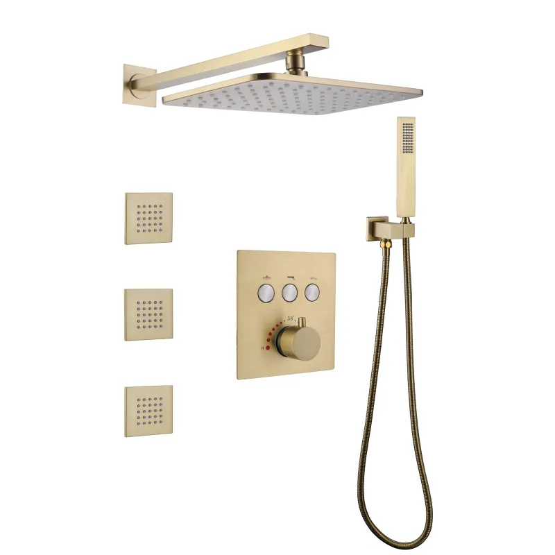 Brushed Gold Gold Thermostatic Shower Shower Mixer With LED In Wall ...