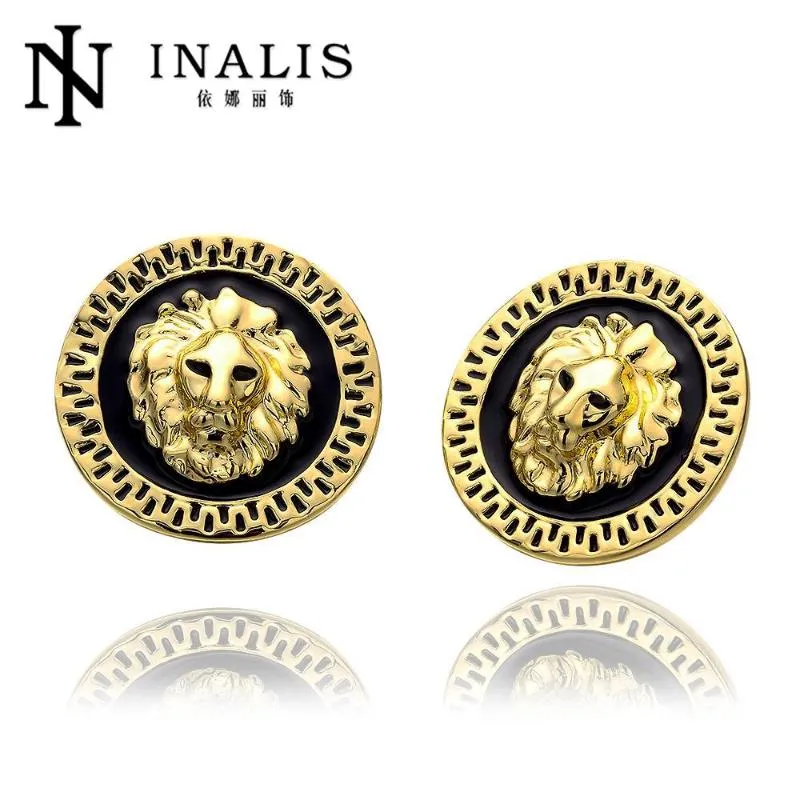 Best Bargains Stud INALIS Rose Gold Color Lion Face Black Background Round Earrings E963 B319S best-bargains-stud-inalis-rose-gold-color-lion-face-black-background-round-earrings-e963-b319s
