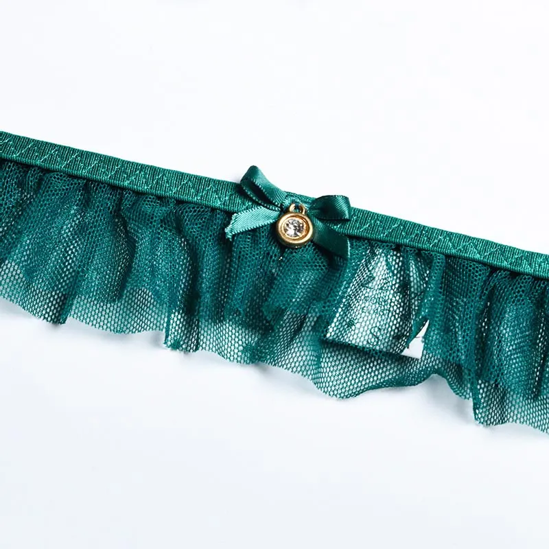 Lace Bra Panty Set Dark Green Floral Embroidered Push Up Lingerie Set