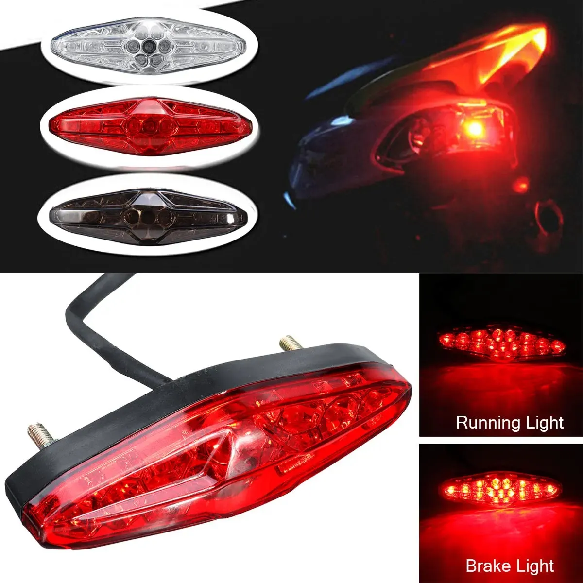 Universal Motorcycle Tail Light: 12V Red LED Stop/Running Light for ATV ...