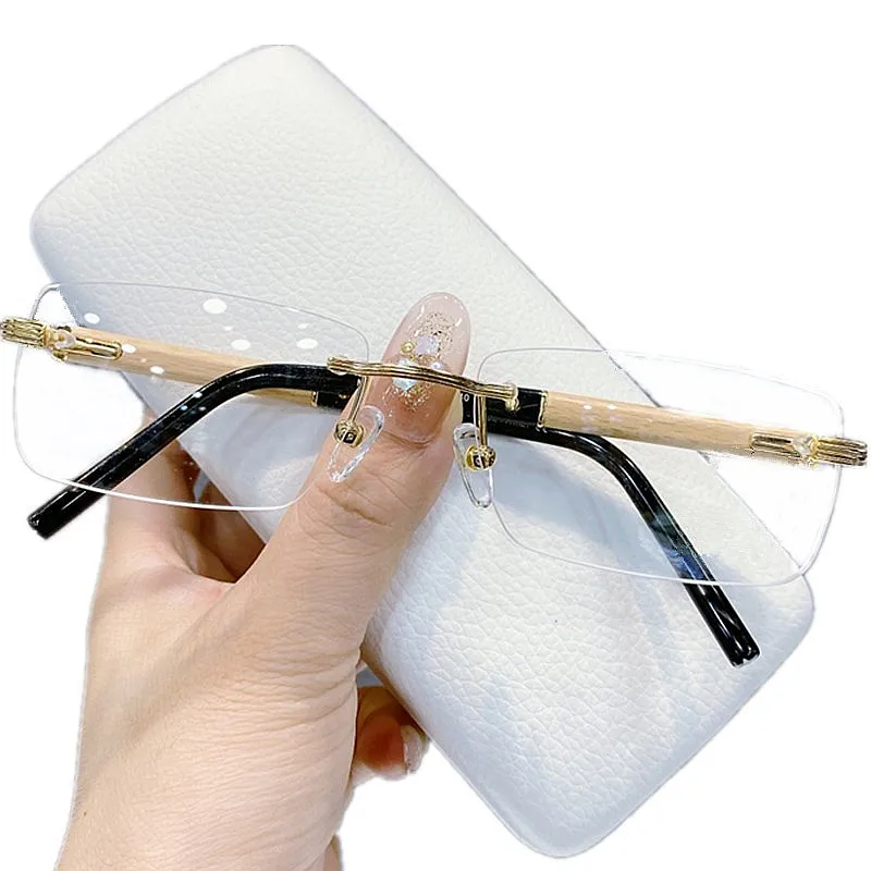 Luxury Mens Rectangular Rimless Optical Frame With Lightweight Wooden ...
