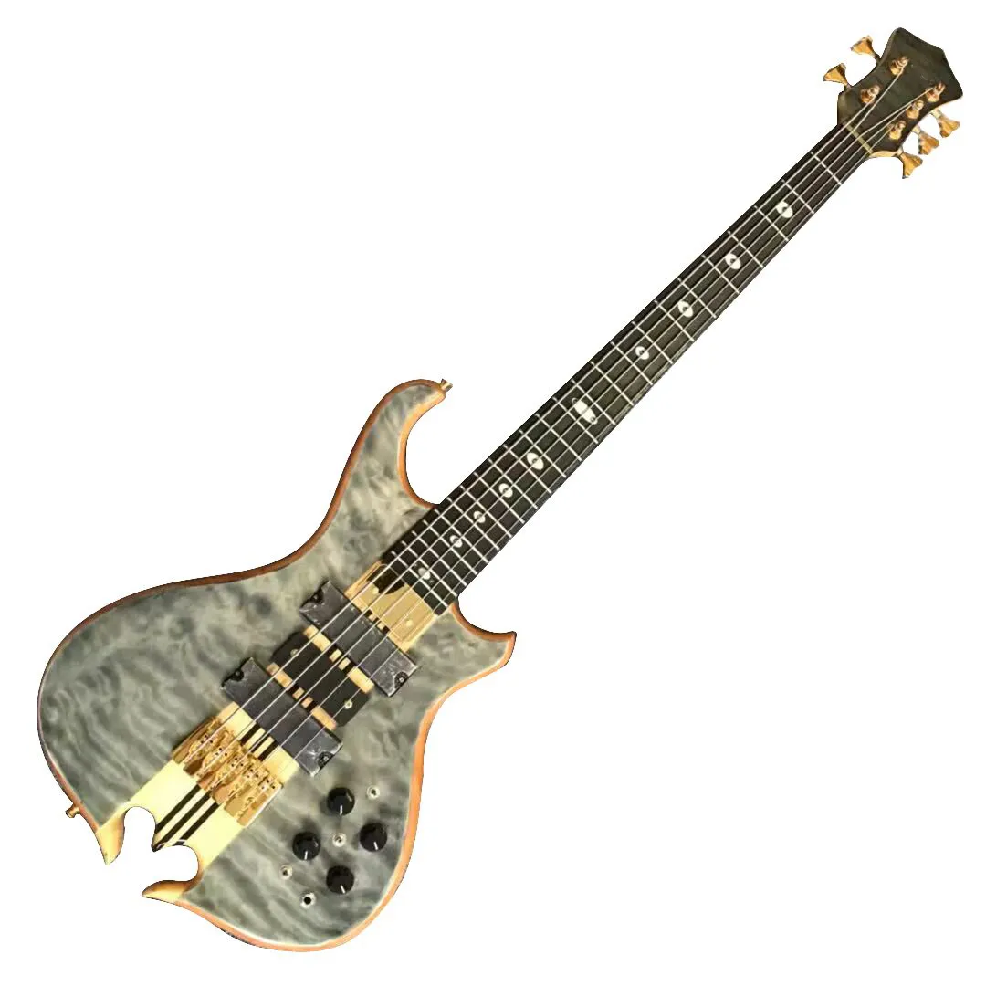 Solid Maple Guitar Body Neck Through 5 String Bass Guitar With Flamed ...