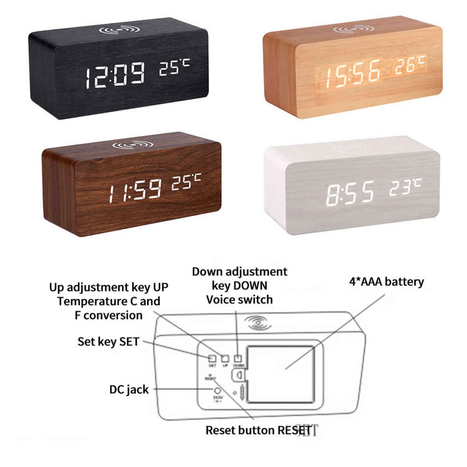 Wireless Wooden Alarm Clock With Programmable Led Message Board ...