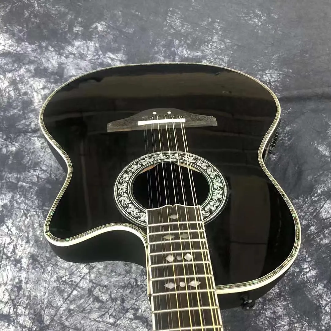 12 Strings Ovation Guitar Handmade Acoustic Electric Guitar Ebony ...