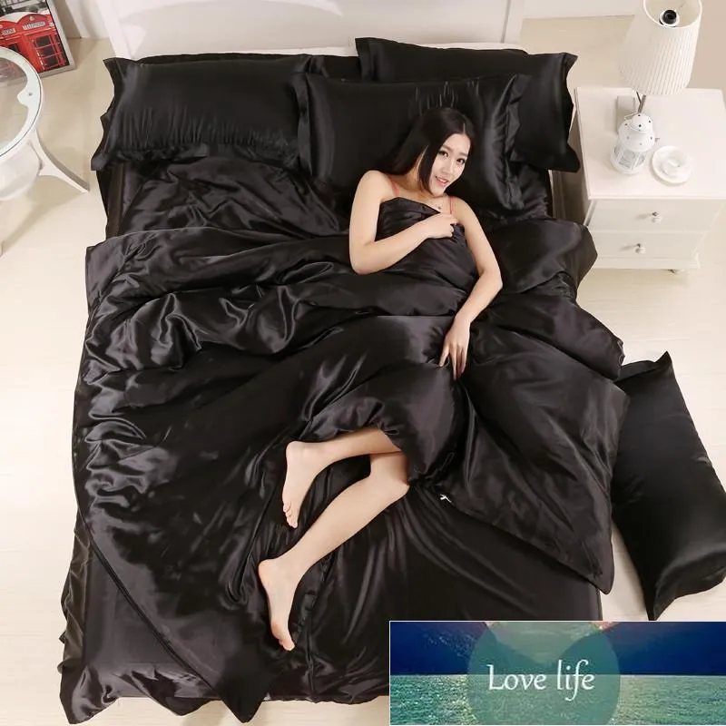 Premium Satin Bedding Set: Queen/King Size, 4-Piece Solid Color Silk ...