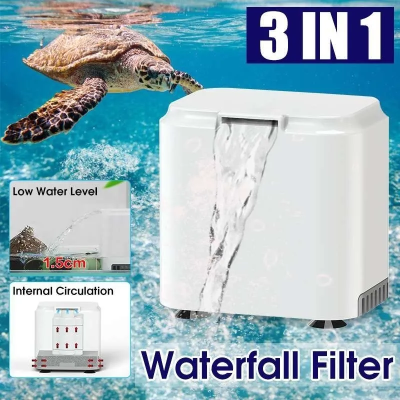 Premium Aquarium Filter: 3-in-1 Low Water Level Turtle Tank Filter Pump ...