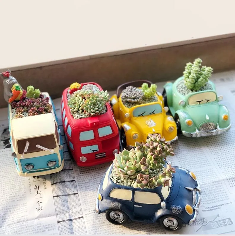 Retro Car Planter - Unique Succulent & Bonsai Flower Pot, Colorful ...