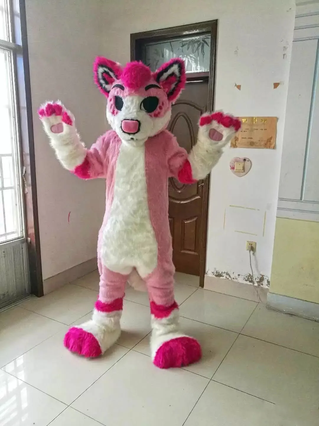 Deluxe Pink Fox Wolf Mascot Costume Cheap High Quality Real Pictures ...
