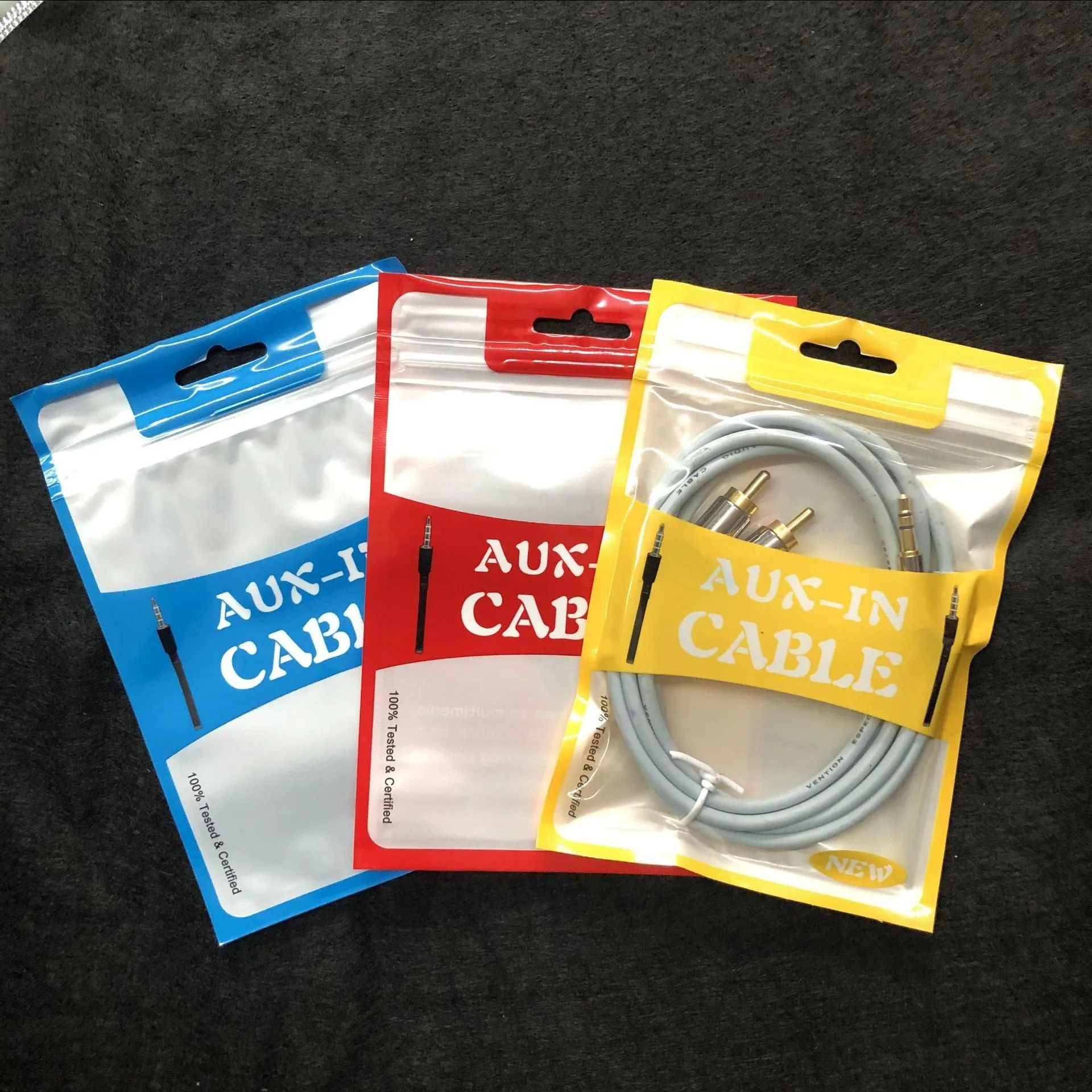 Audio Cable Packaging Bags Colorful Plastic Bags For MP3 AUX And ...