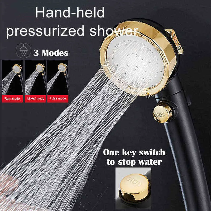 High Pressure Handheld Shower Head - 3-Mode Adjustable Water Saving ...