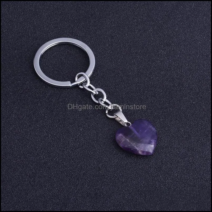 DHgate.com:Natural Crystal Stone Heart Shape Pendant Keychains for ...